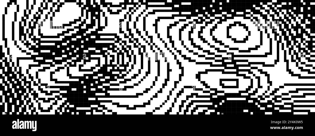 Black dithered wavy curved line background. 8 bit pixel glitch texture ...
