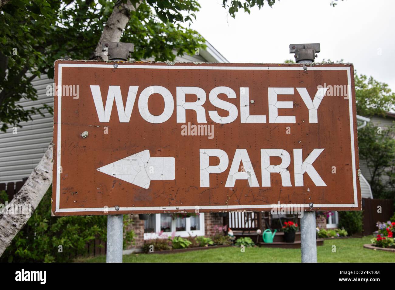 Directional sign to Worsley Park in Conception Bay South, Newfoundland ...