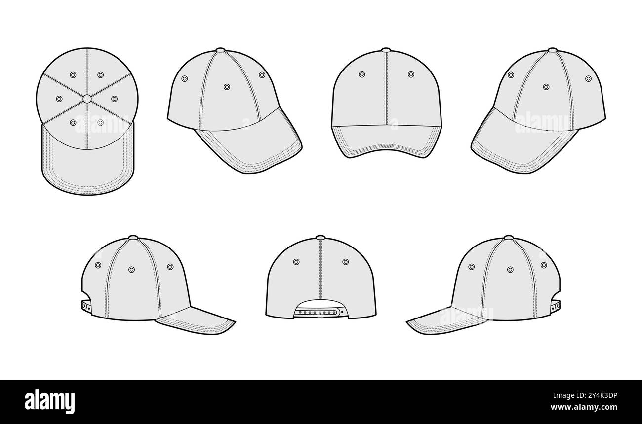 Set of Baseball Fitted Field Cap Hat. Summer Head Fashion accessory ...