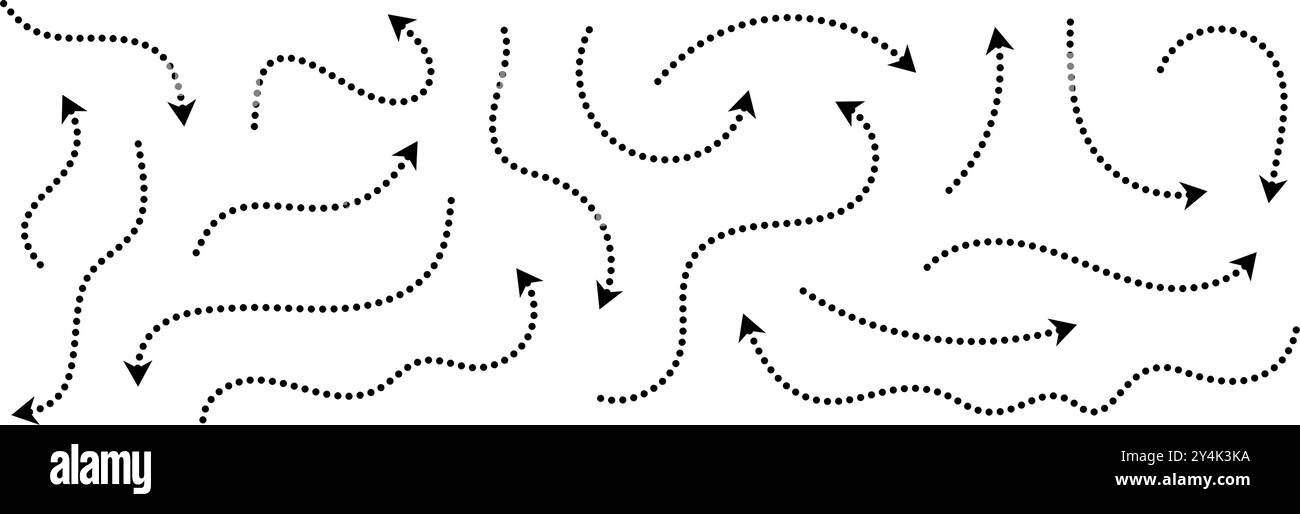 Black dotted arrows set. Wavy and curved dashed arrow collection ...