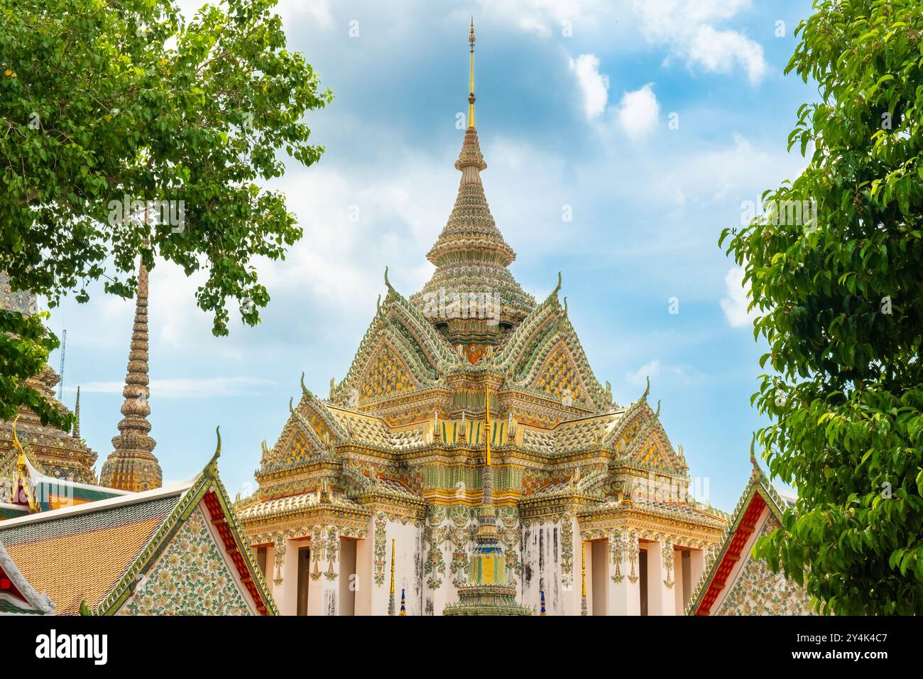 Ornate Wat Pho Thai Temple in Bangkok city with traditional Buddhist ...