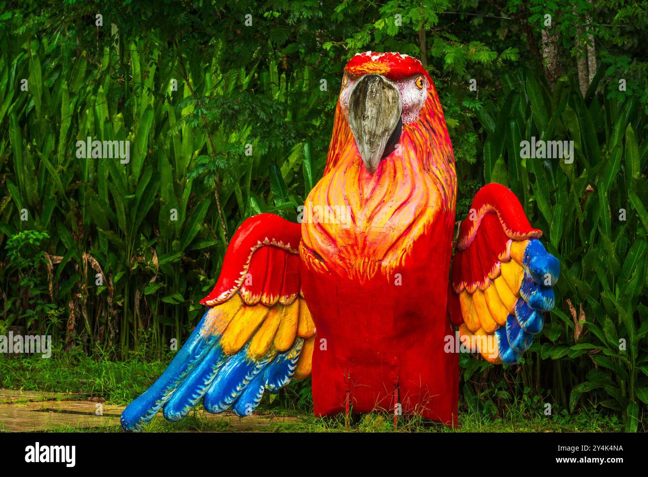 Scarlet macaw statue, Carara National Park, Puntarenas Province, Costa ...