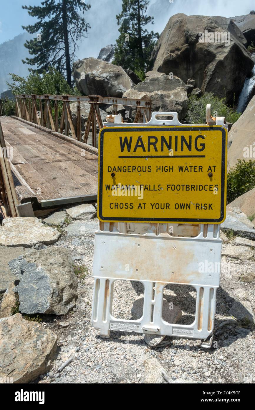Warning Dangerous High Water Sign In Yosemite National Park Stock Photo ...