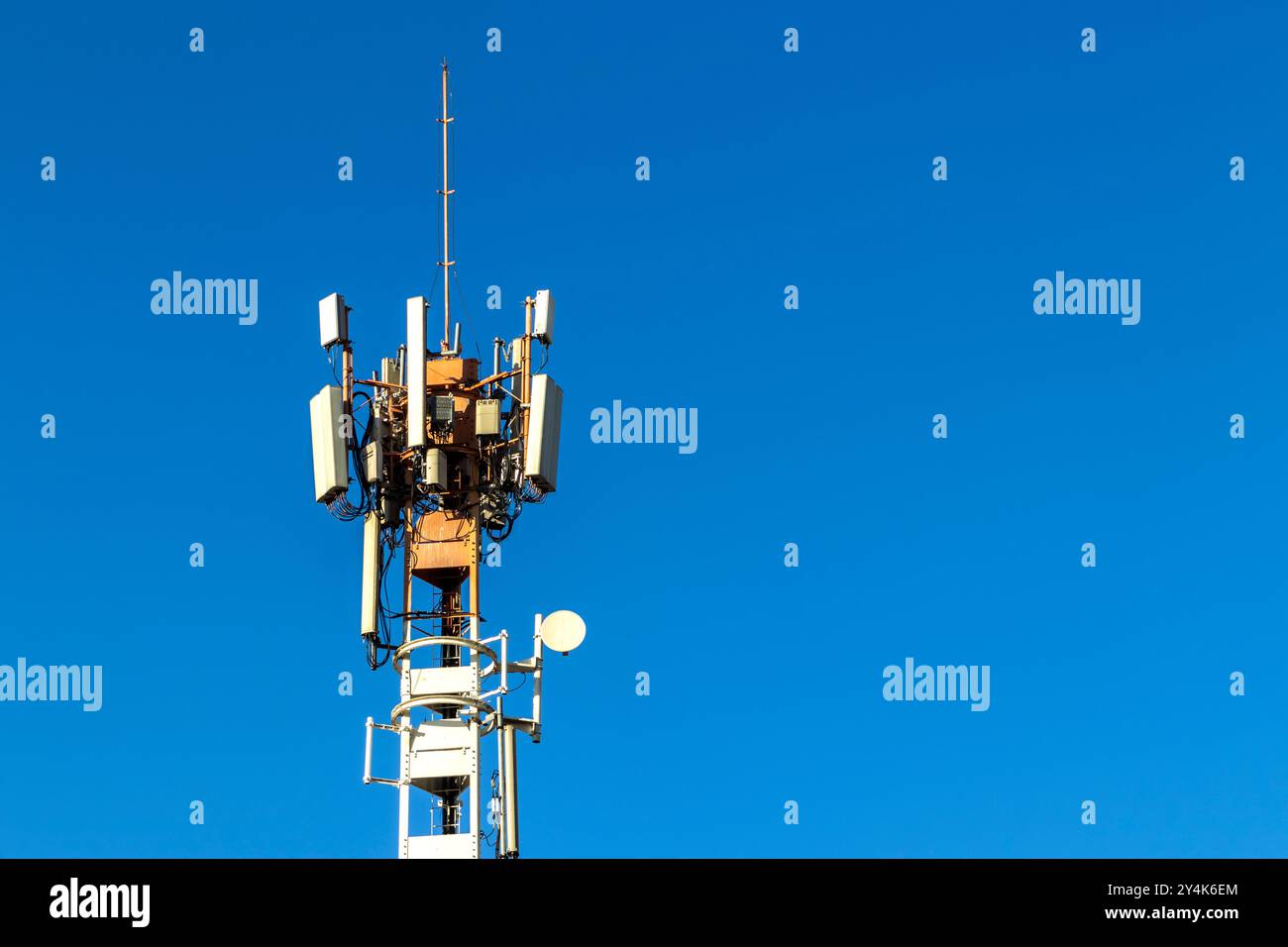 Telecommunication tower with copy space. Digital wireless connection ...