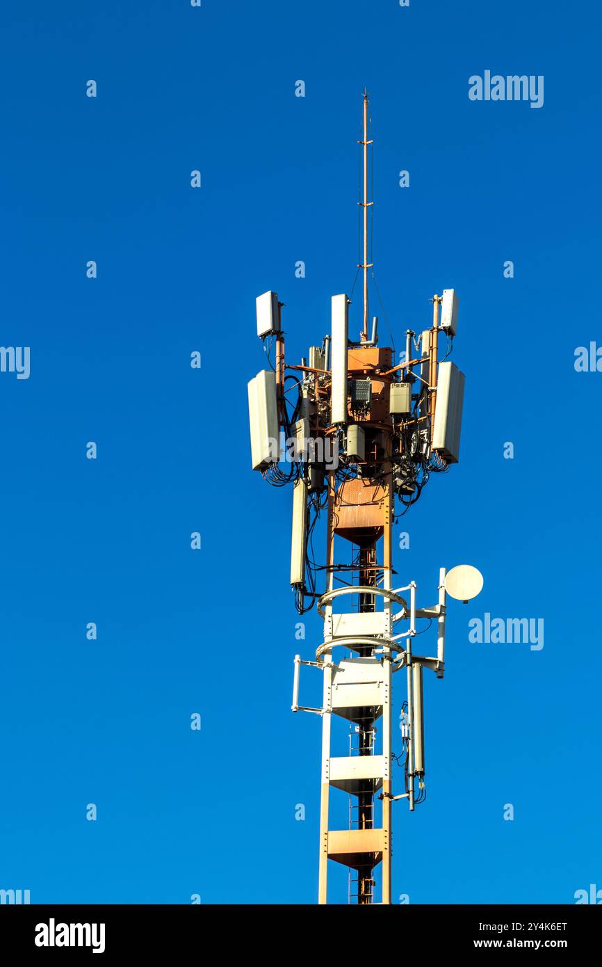 Telecommunication tower with copy space. Digital wireless connection ...