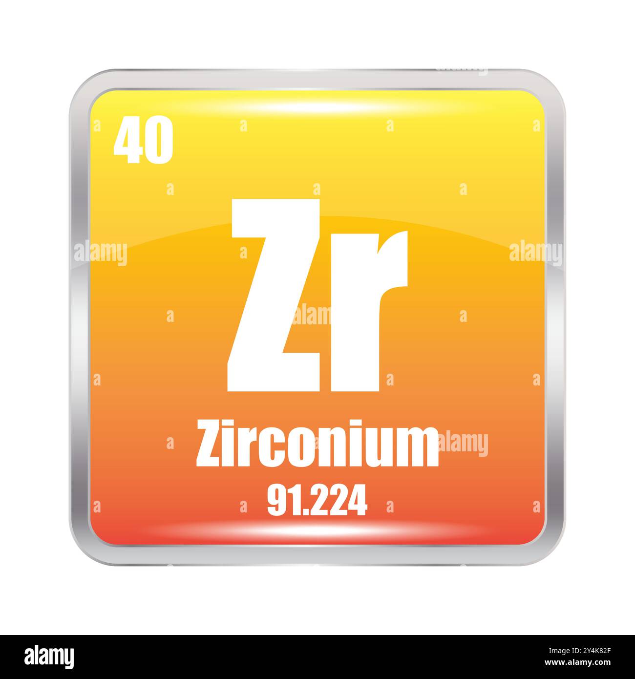 Zirconium icon. Zr chemical element. Atomic number 40. Mass 91.224 ...