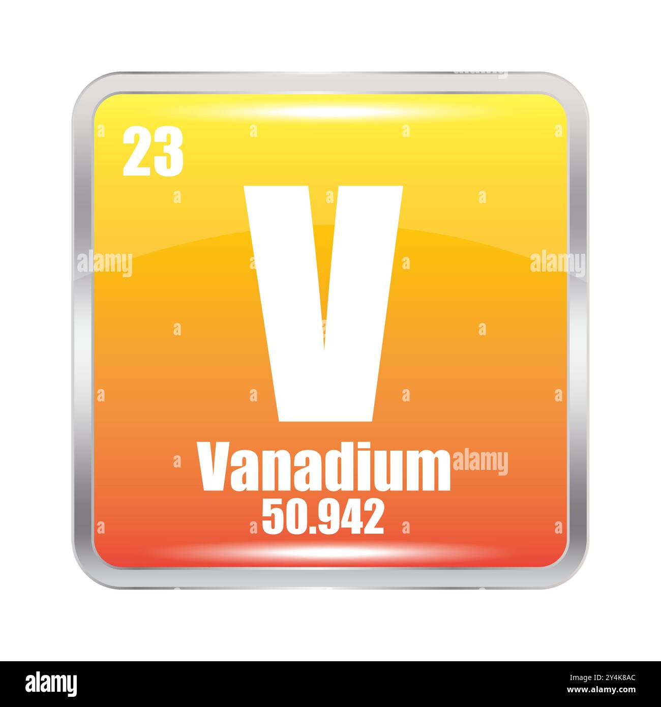 Vanadium icon. V chemical element. Atomic number 23. Mass 50.942 ...