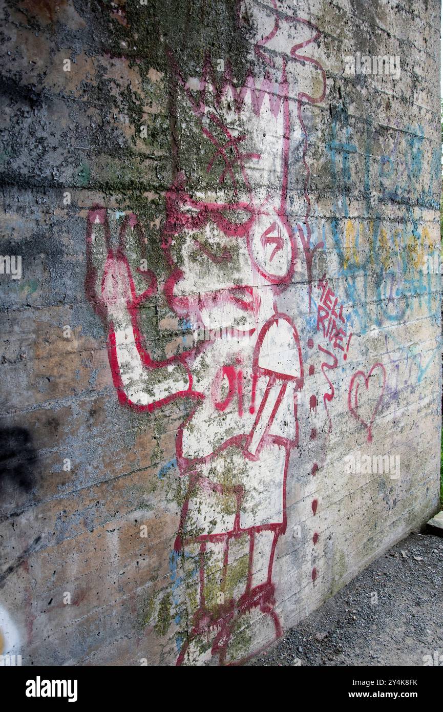 Bart Simpson graffiti tagged on bridge supports at Manuels River in ...
