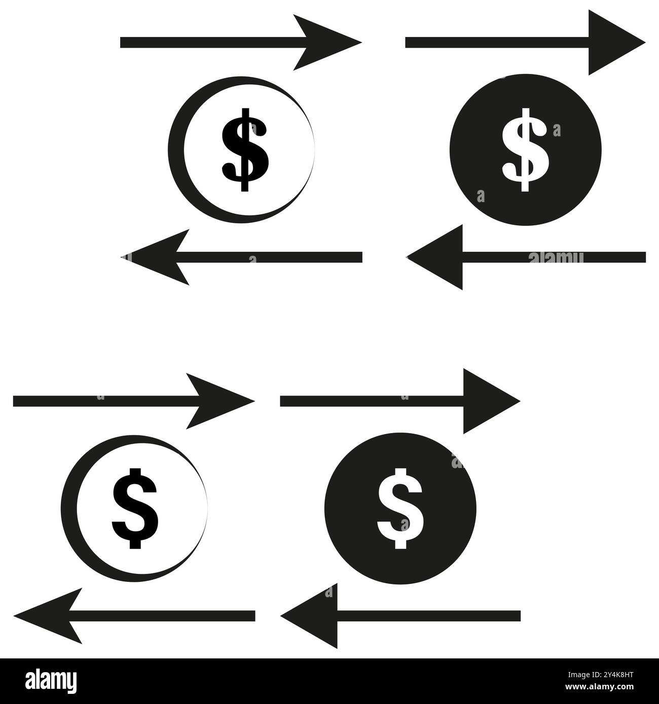 Dollar coin symbols. Arrows indicate movement. Financial exchange ...