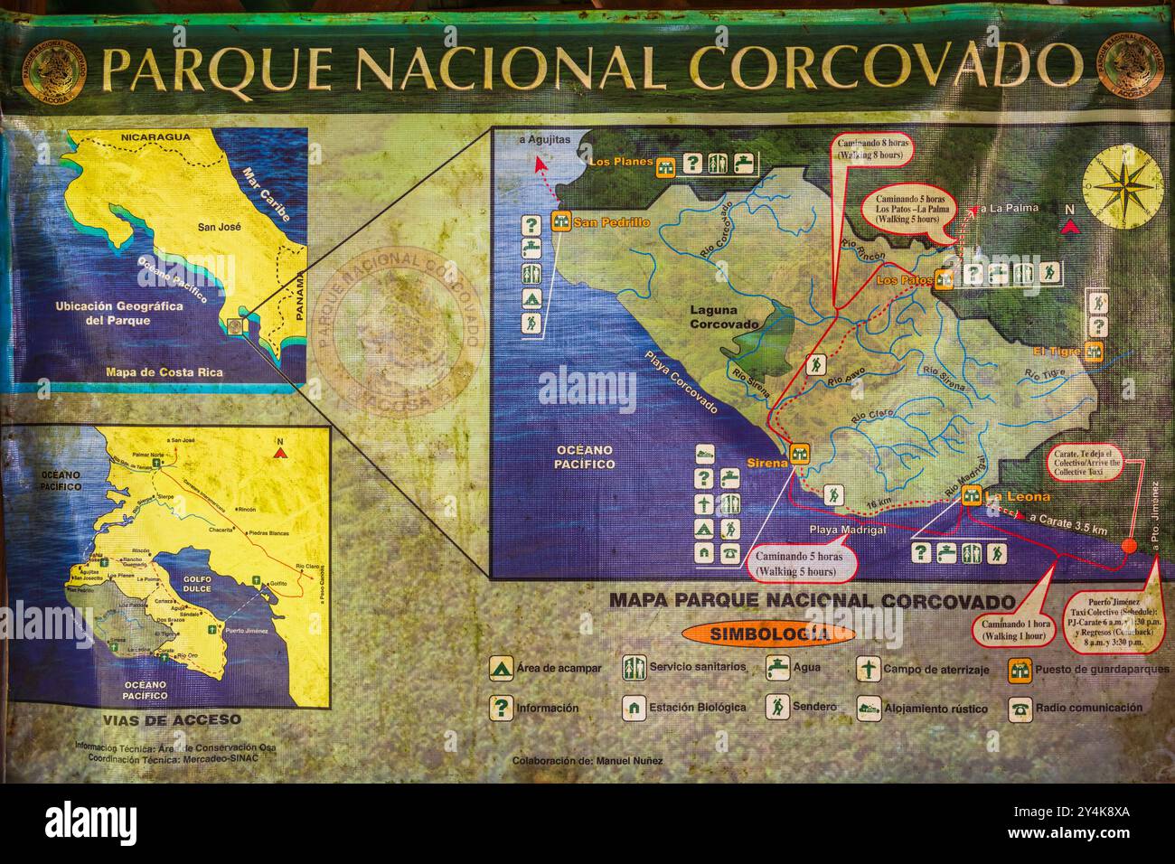 Map of Corcovado National Park, Puntarenas Province, Costa Rica Stock ...