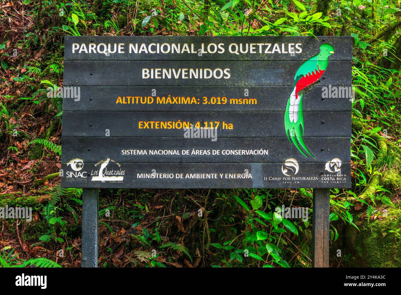 Quetzal National Park sign, San Gerardo de Dota, San Jose Province ...