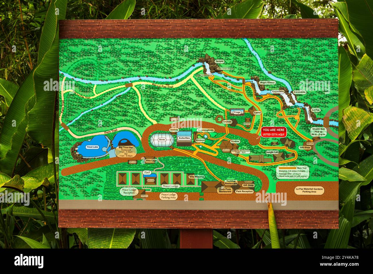 Interpretive sign and trail map, La Paz Waterfall Gardens, Alajuela ...