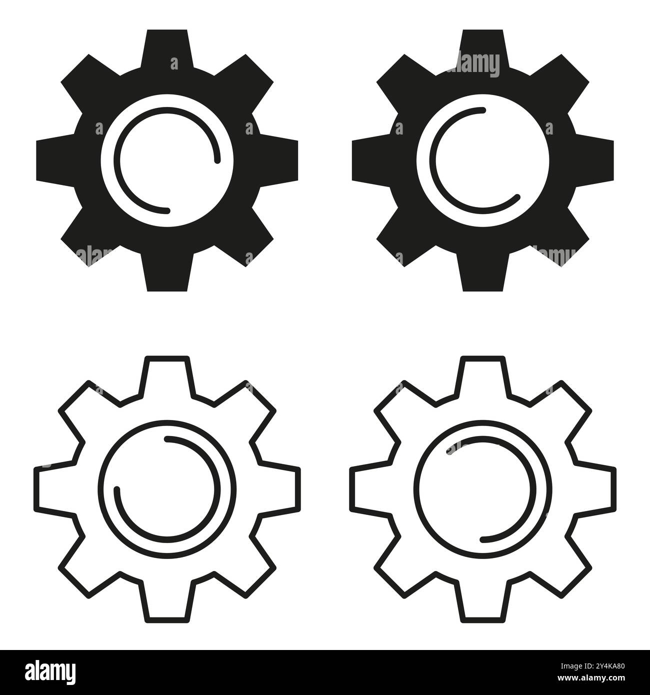Gear cogwheel icons. Mechanical gear set. Outline and solid style ...