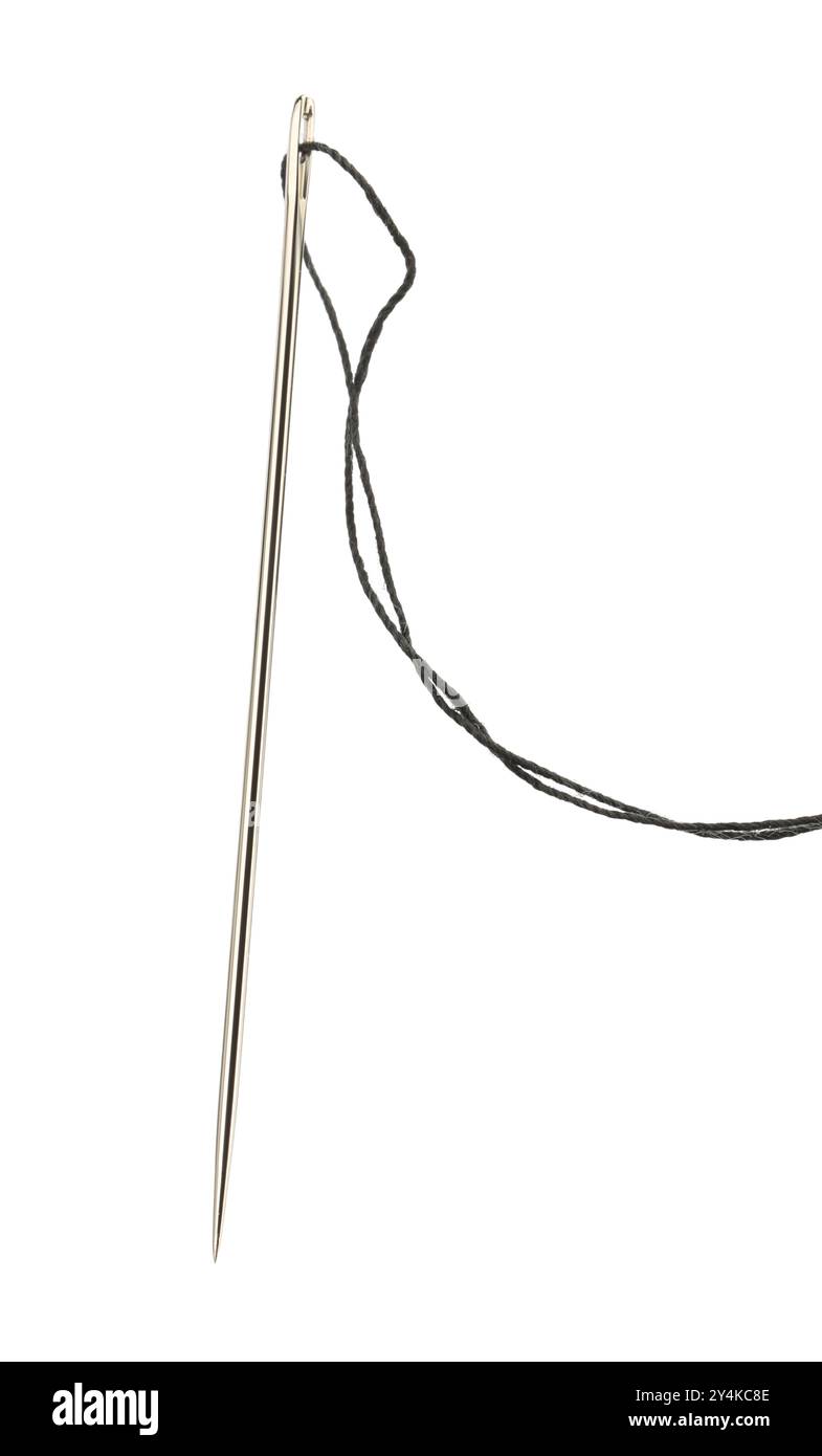 Sewing needle with black thread isolated on white Stock Photo - Alamy