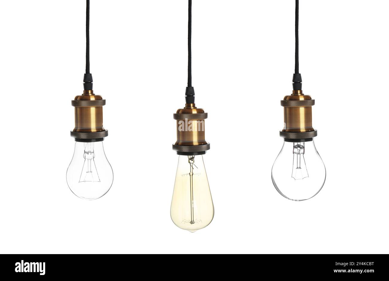 Different incandescent light bulbs on white background Stock Photo - Alamy