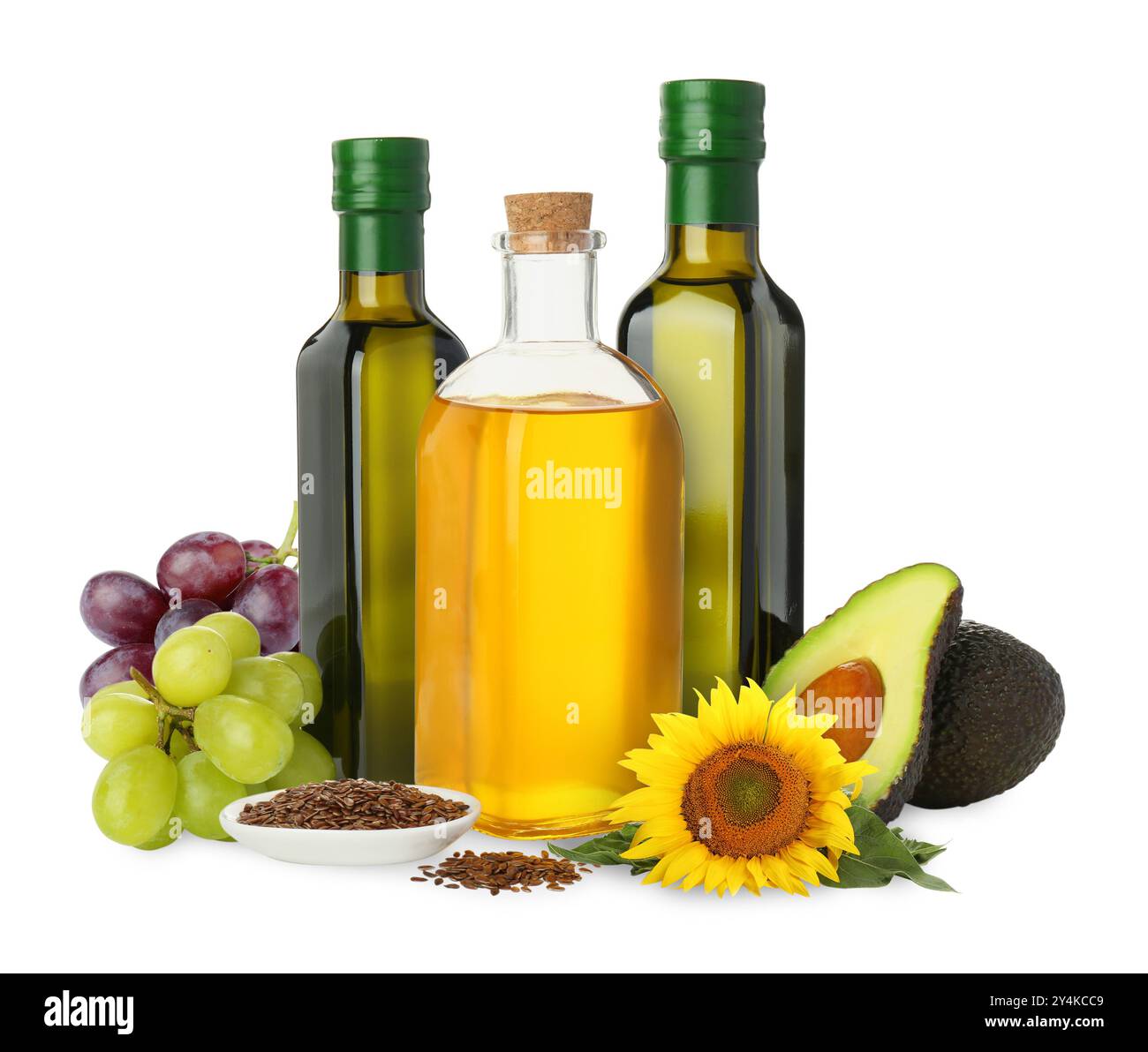 Vegetable fats. Set of different oils and ingredients isolated on white ...