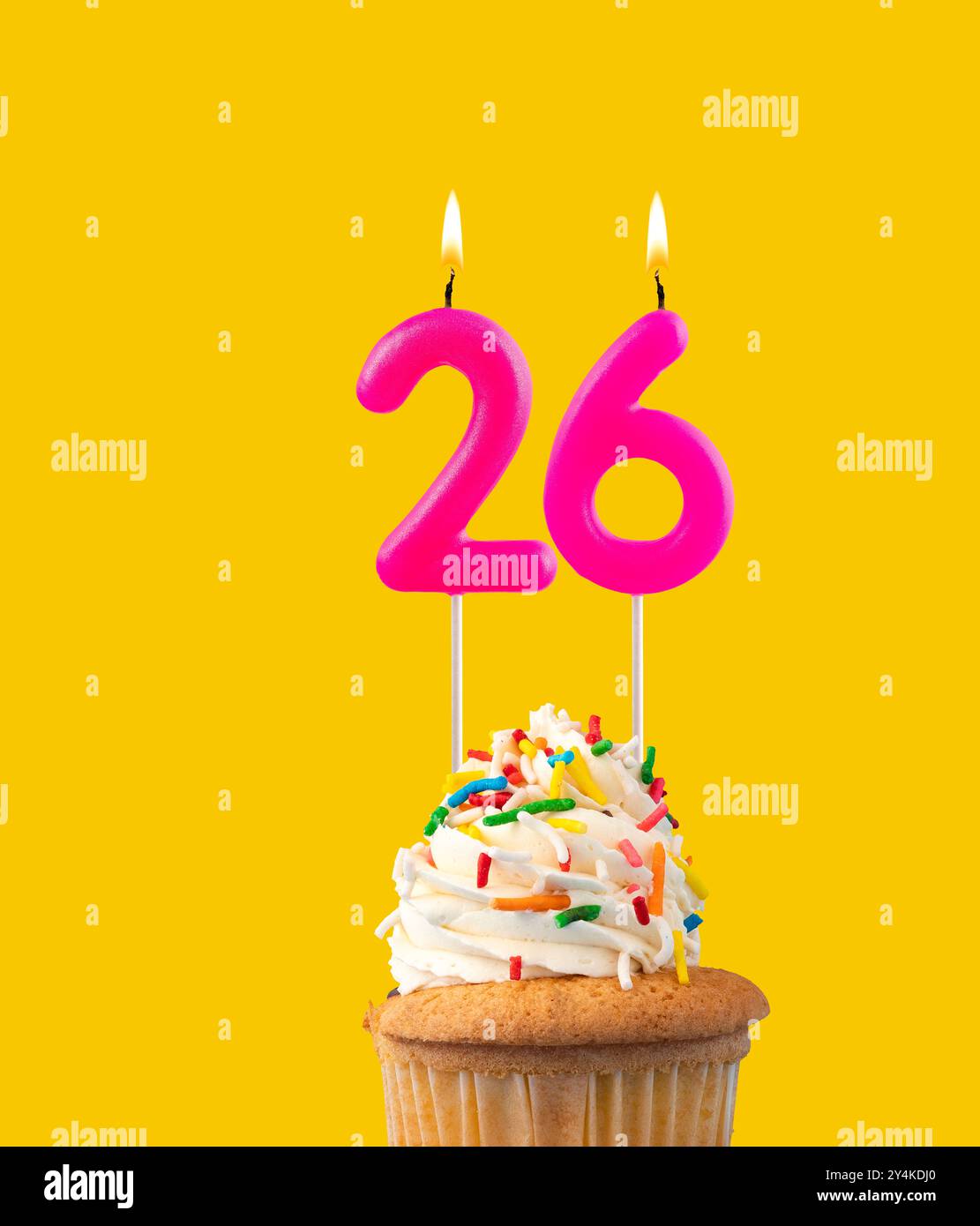 Number 26, Pink birthday candle - Cupcake birthday Stock Photo - Alamy