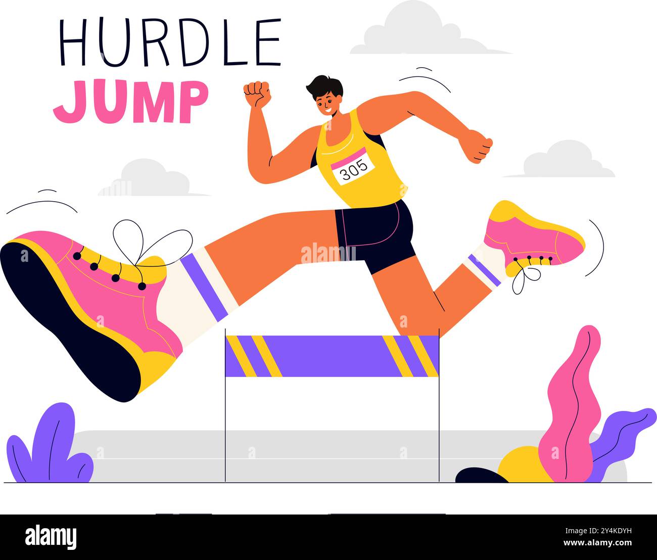 Vector Illustration of an Athlete Running Hurdles and Performing a Long ...