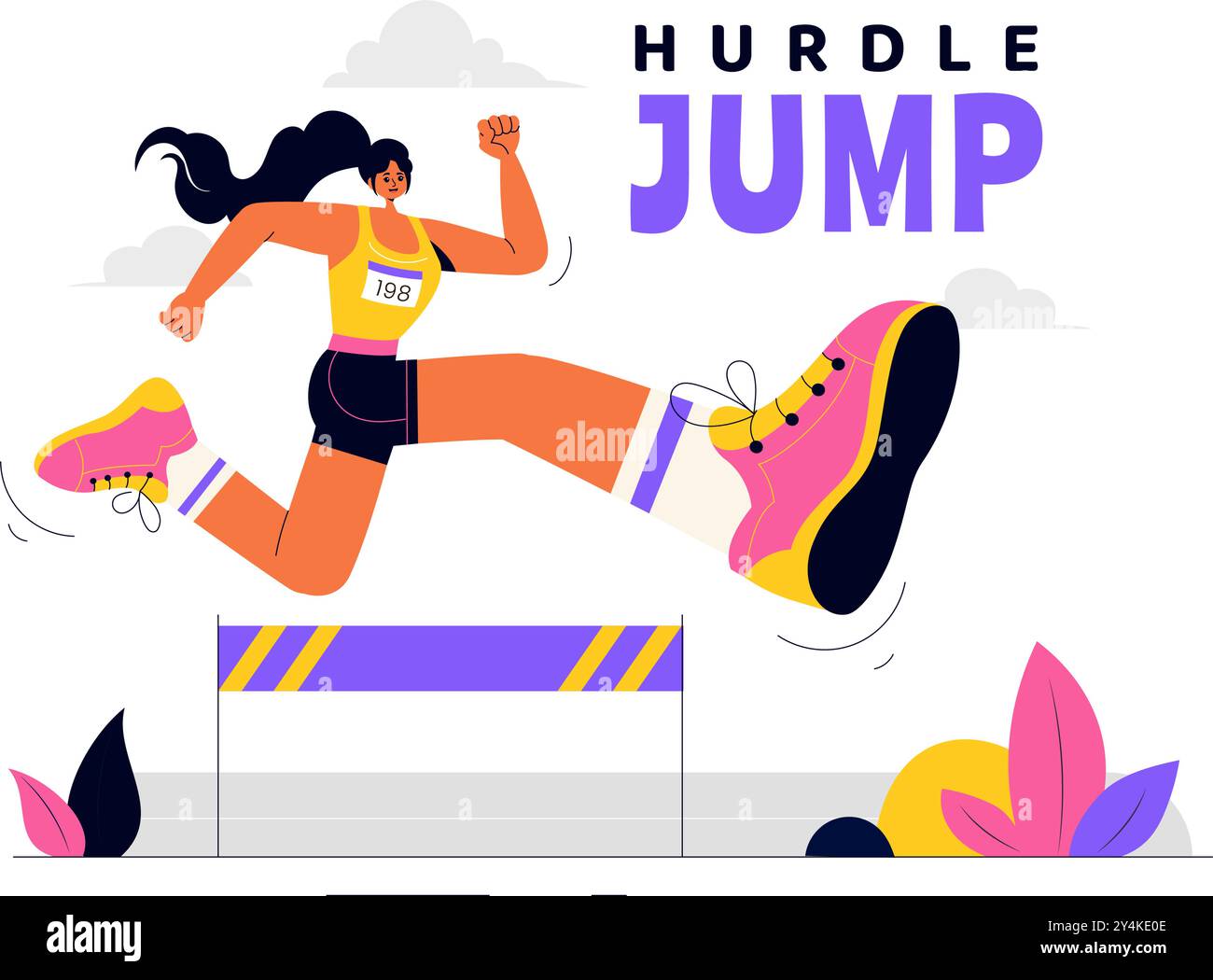Vector Illustration of an Athlete Running Hurdles and Performing a Long ...