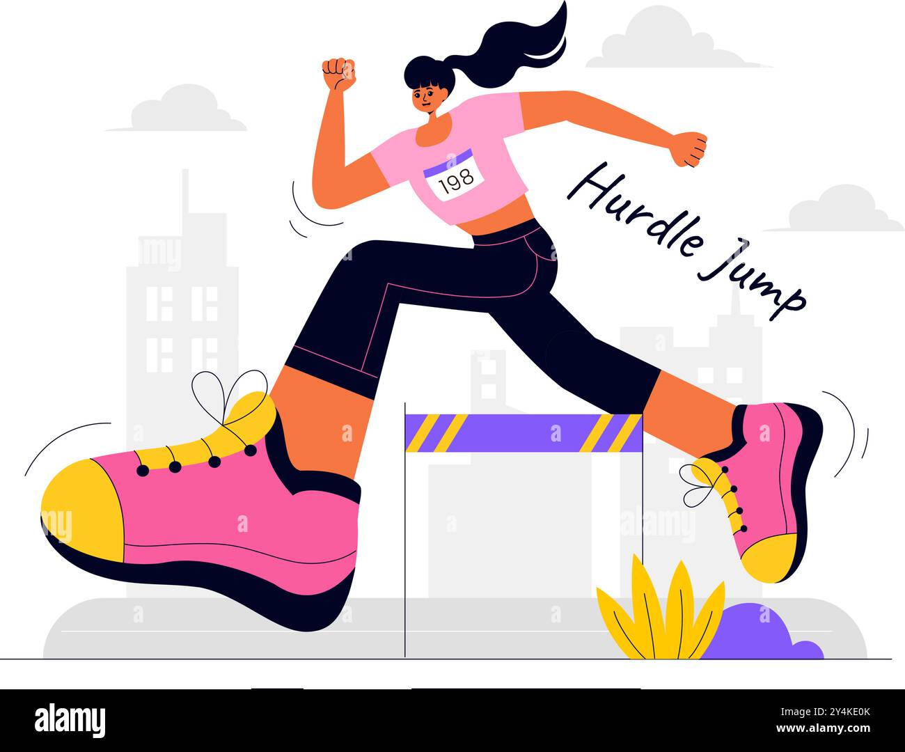 Vector Illustration of an Athlete Running Hurdles and Performing a Long ...
