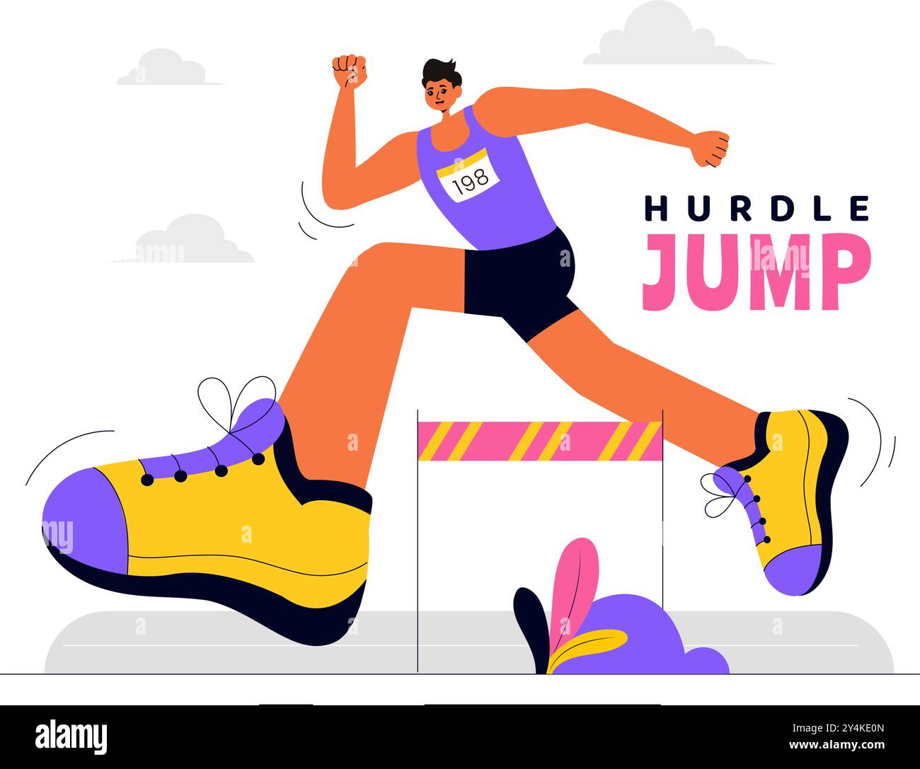 Vector Illustration of an Athlete Running Hurdles and Performing a Long ...