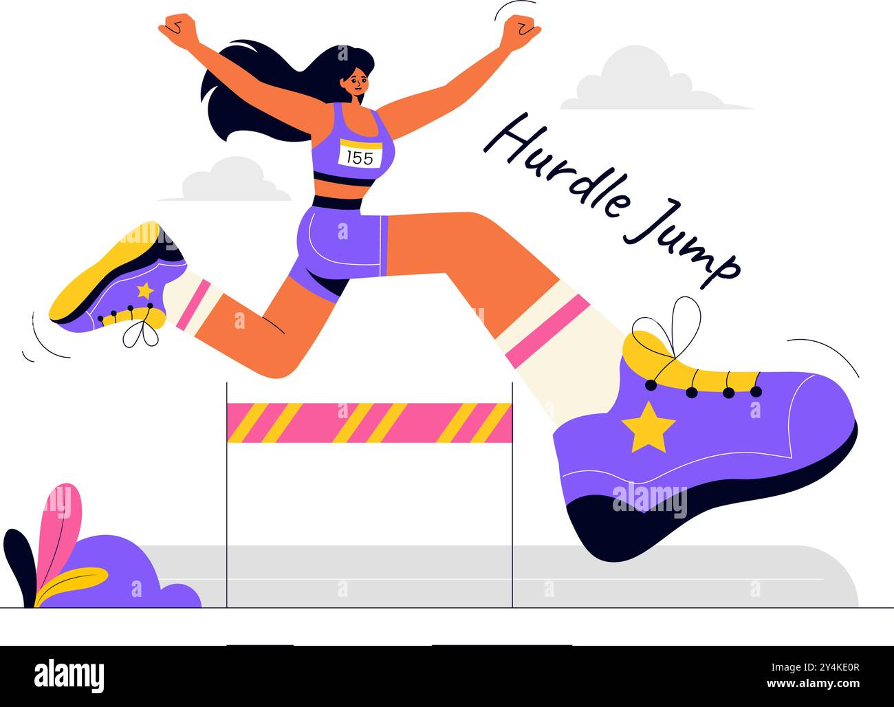 Vector Illustration of an Athlete Running Hurdles and Performing a Long ...