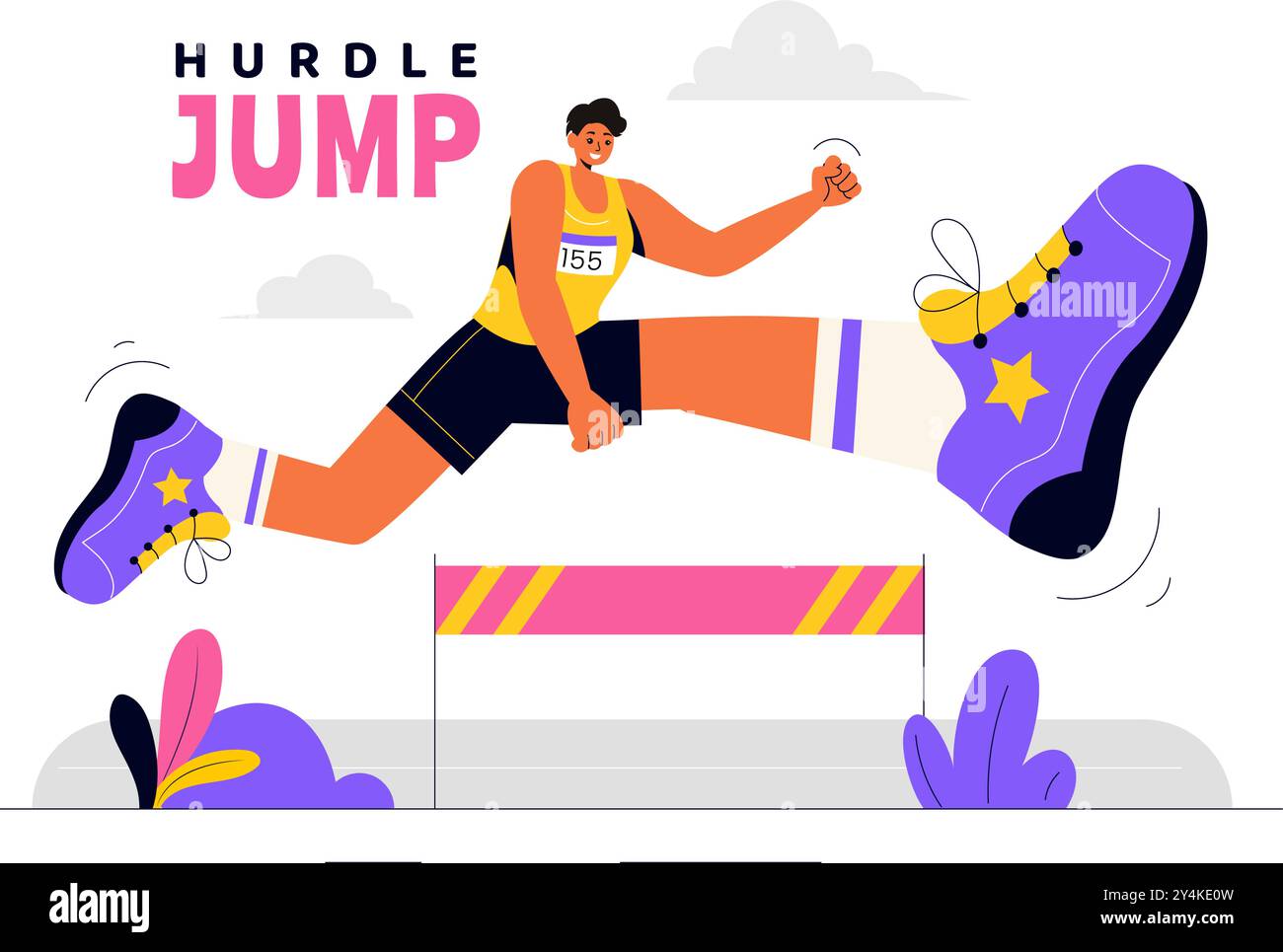 Vector Illustration of an Athlete Running Hurdles and Performing a Long ...