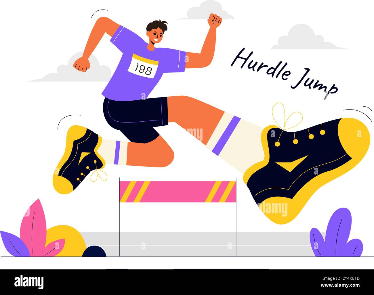 Vector Illustration of an Athlete Running Hurdles and Performing a Long ...