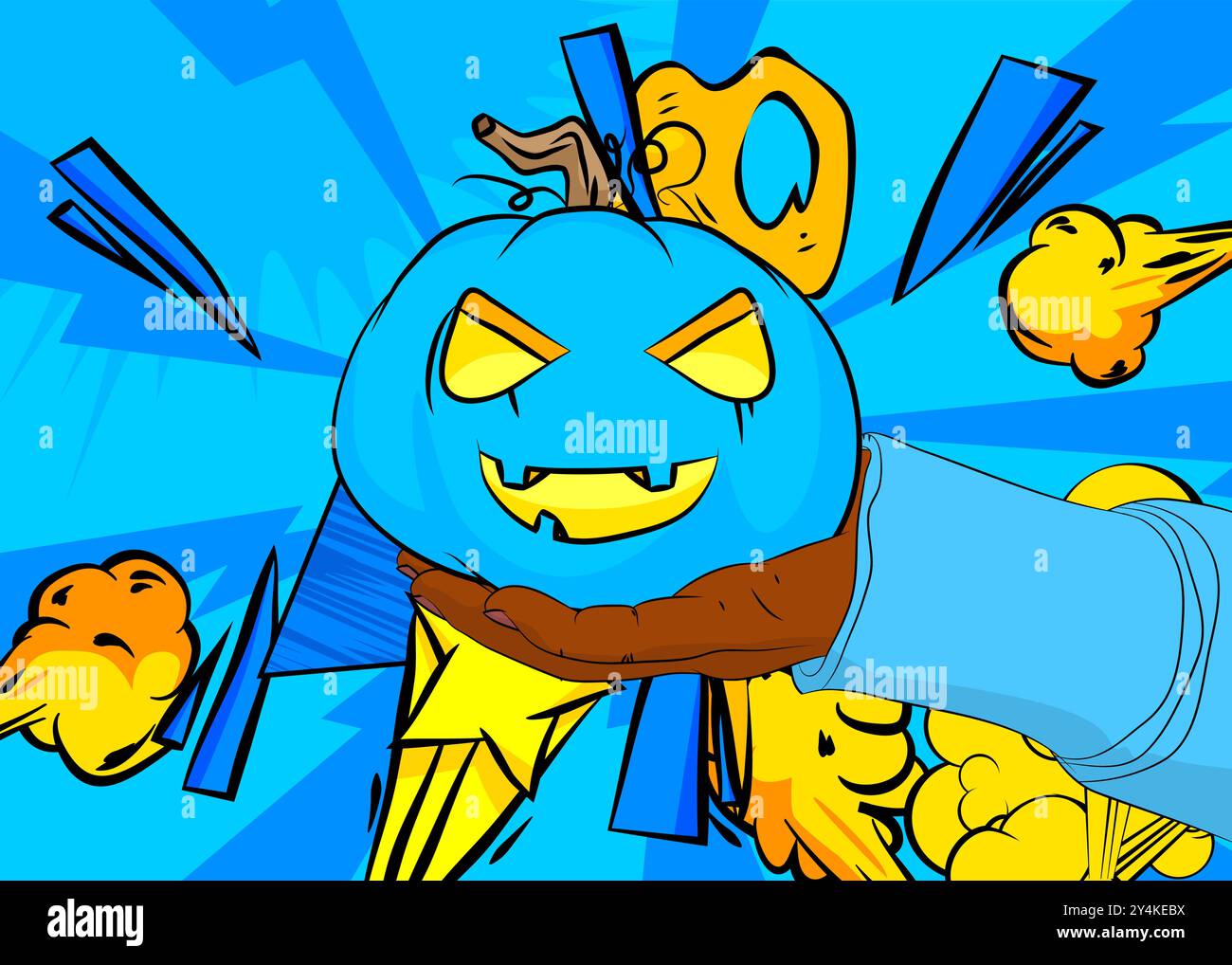 Cartoon, comic book human hands holding Jack O' Lantern. Retro ...