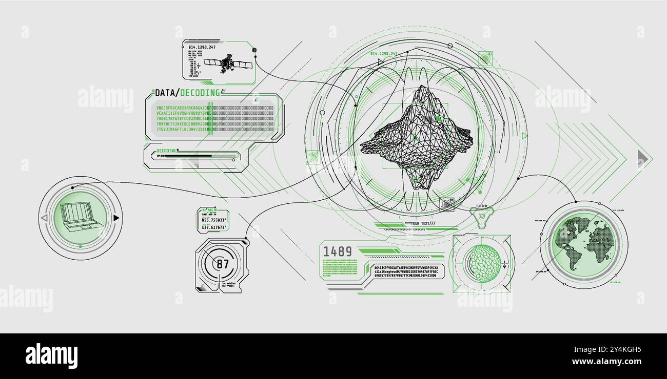 Futuristic geoscience software screen design with data decoding Stock ...