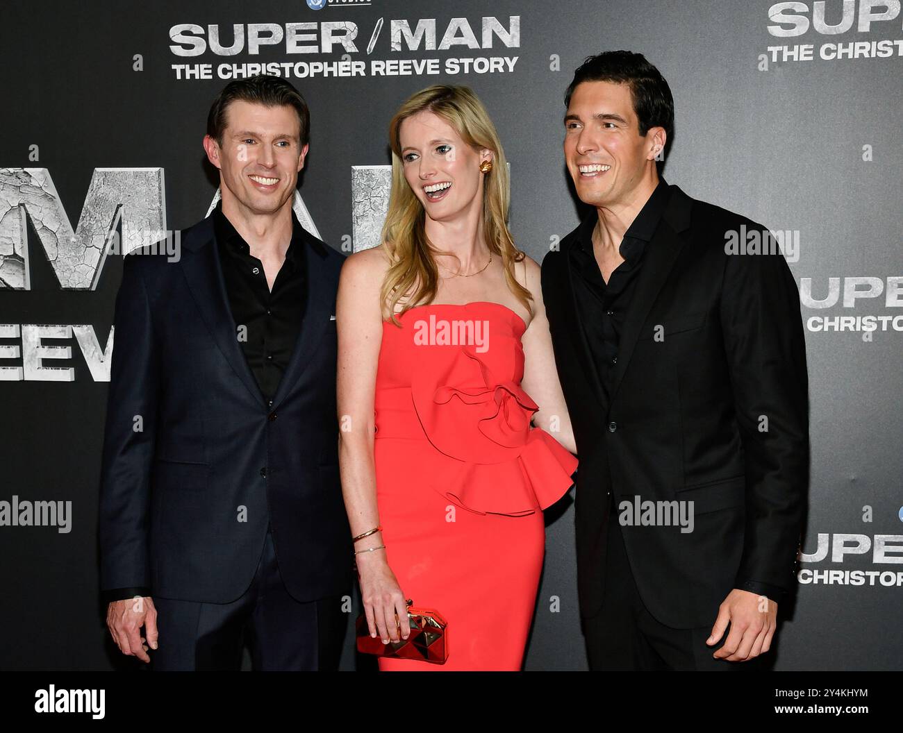 Matthew Reeve, left, Alexandra Reeve Givens and Will Reeve attend the ...