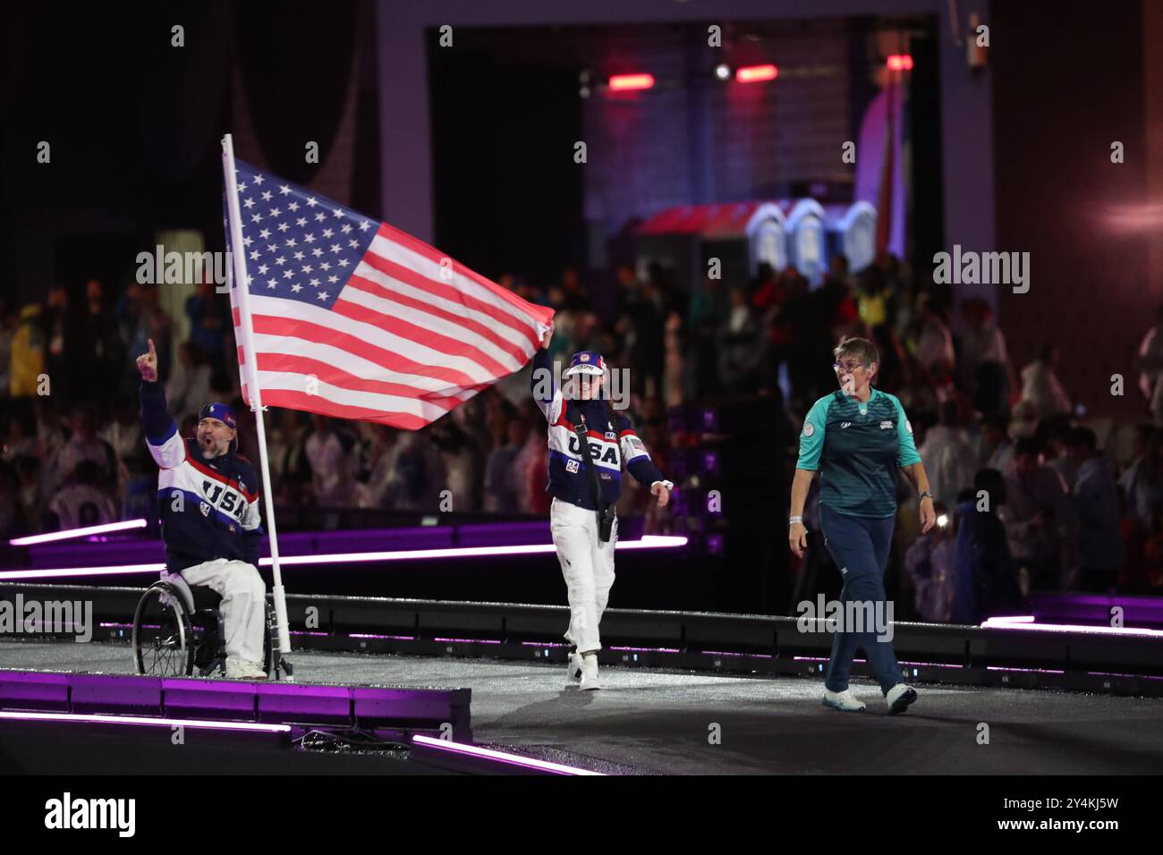 Paris, France. 8th Sep, 2024. Team USA with flag during Paralympic ...