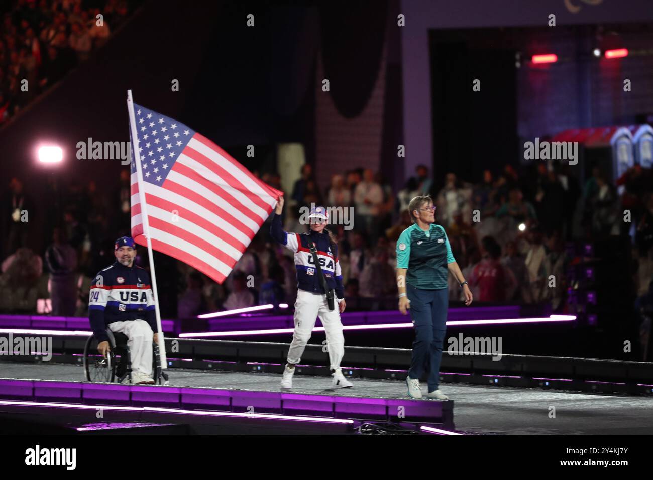 Paris, France. 8th Sep, 2024. Team USA with flag during Paralympic ...