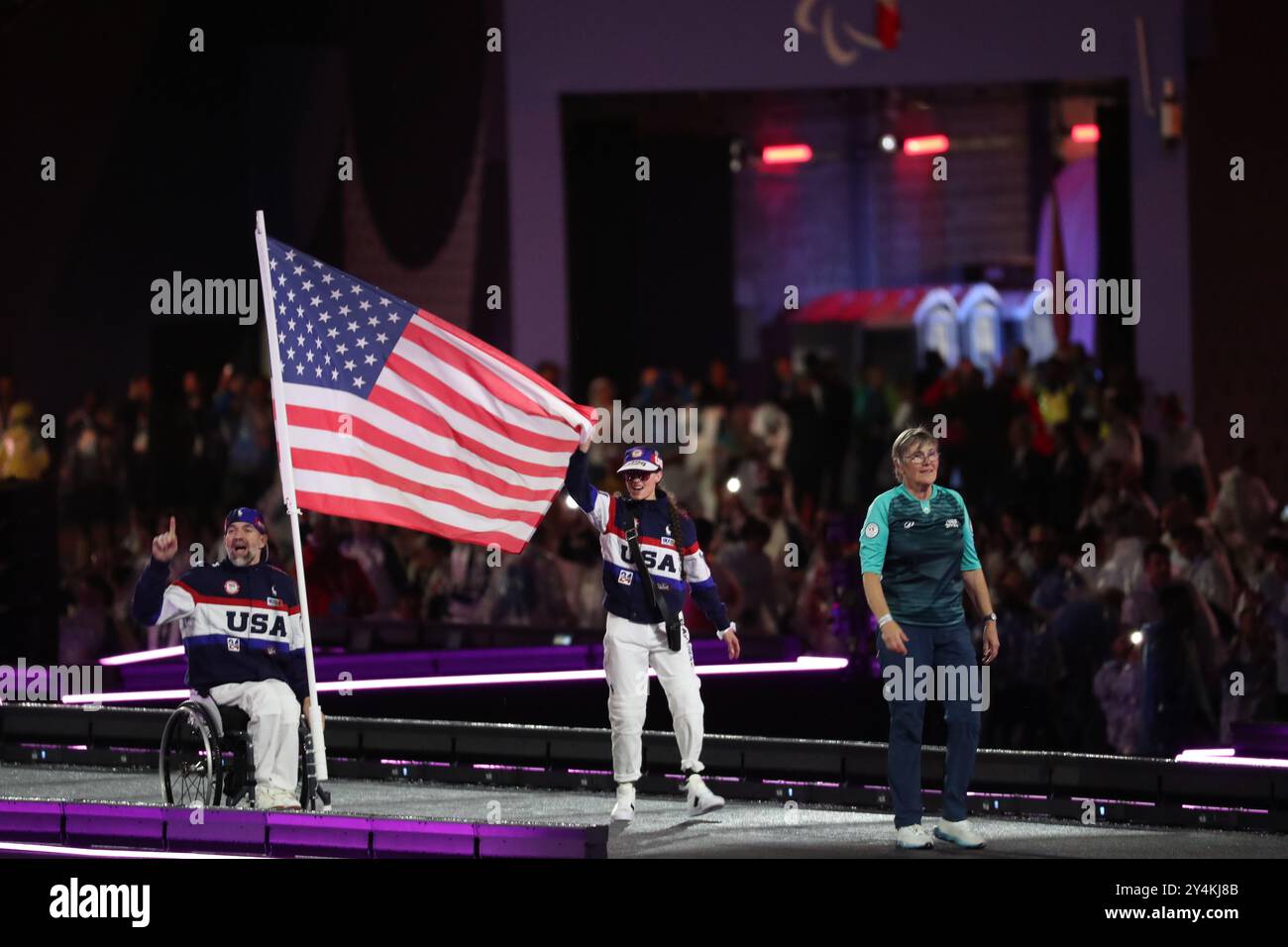 Paris, France. 8th Sep, 2024. Team USA with flag during Paralympic ...