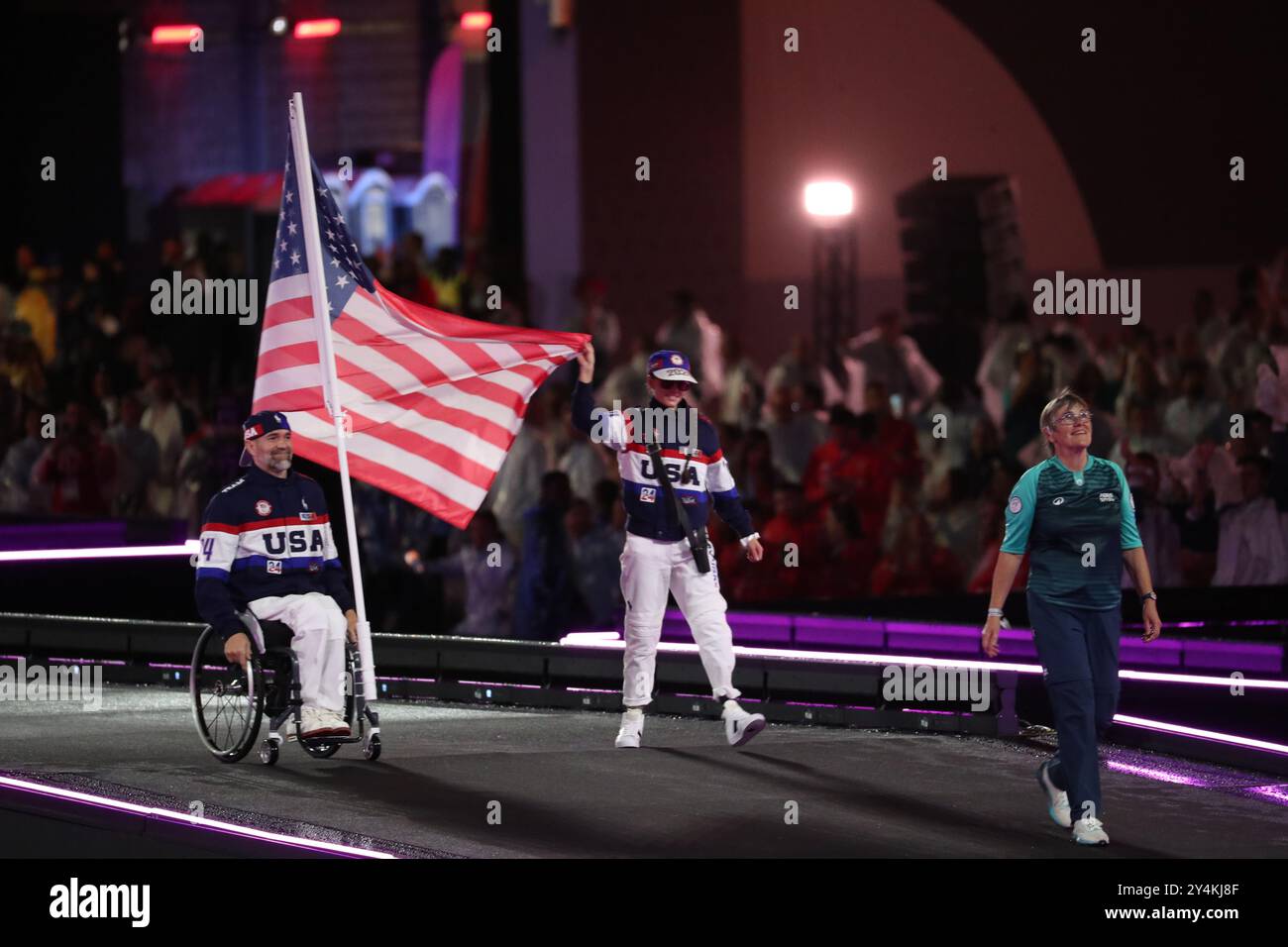 Paris, France. 8th Sep, 2024. Team USA with flag during Paralympic ...