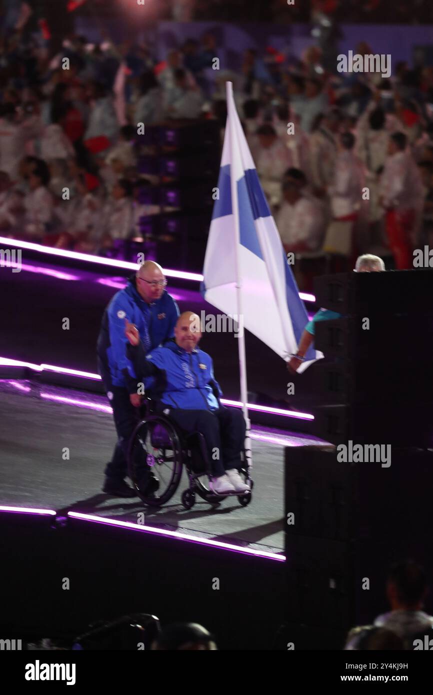 Paris, France. 8th Sep, 2024. Team Finland with flag during Paralympic ...