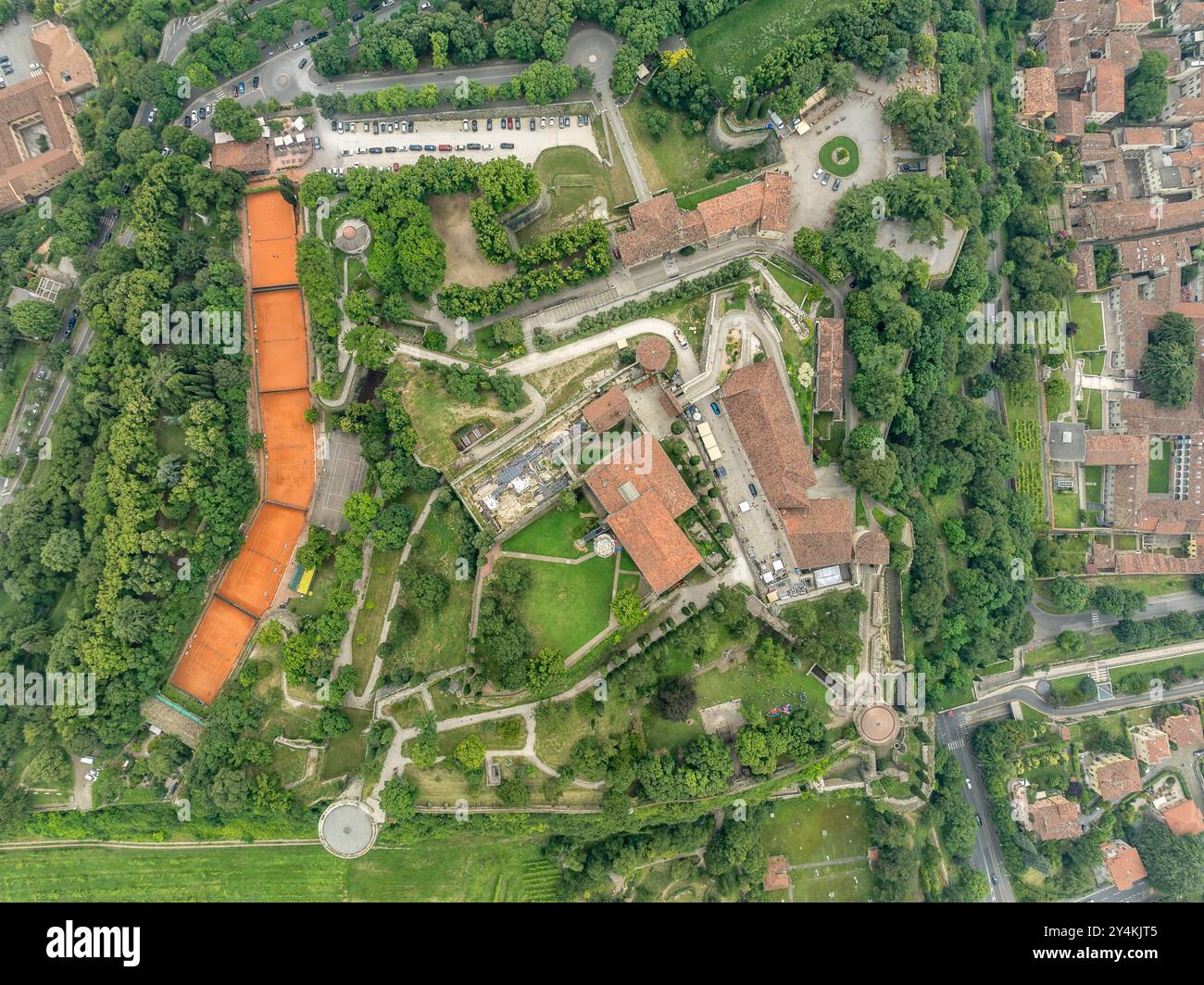 Aerial top down ground plan view of Brescia castle in Italy with ...