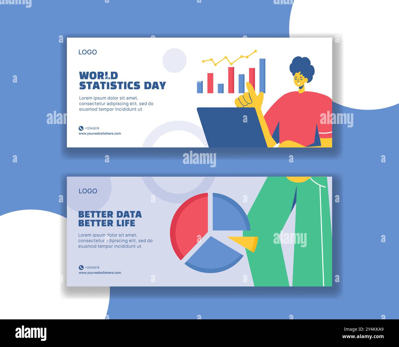 Statistics Day Horizontal Banner Flat Cartoon Hand Drawn Templates ...