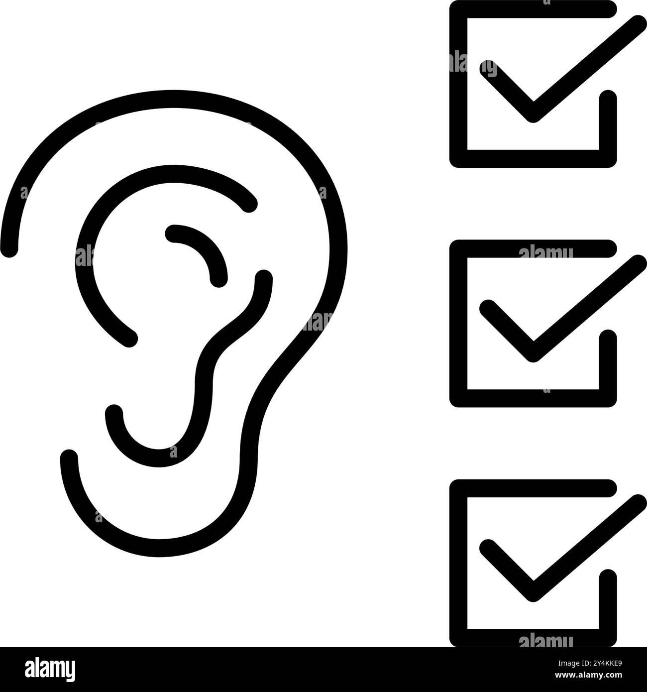Ear and list of checkmarks. Hearing assessment, regular checkup or ...