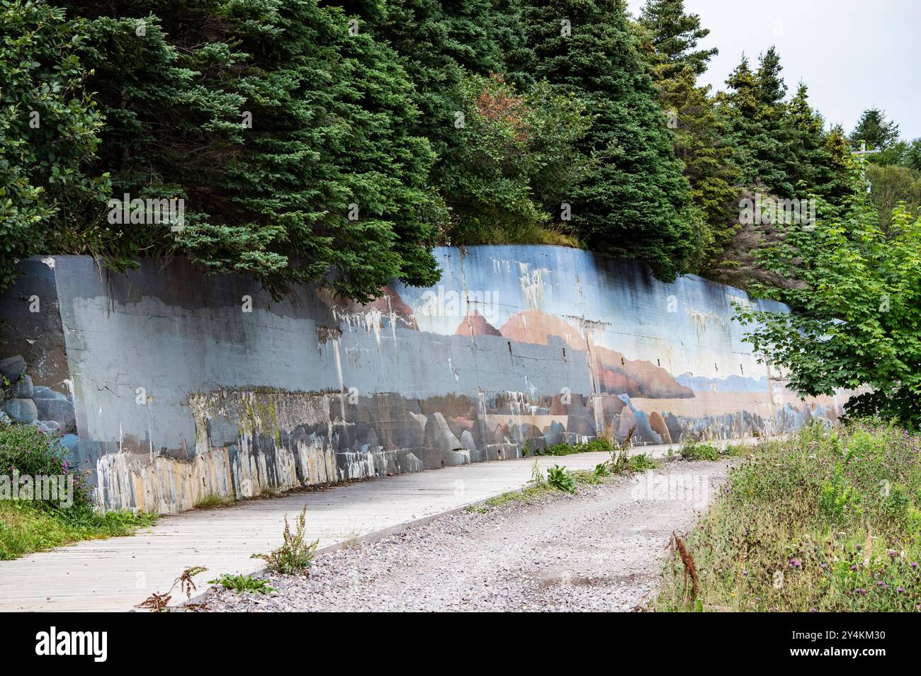 Mural of the Holyrood Beach and Boardwalk on a concrete retaining wall ...