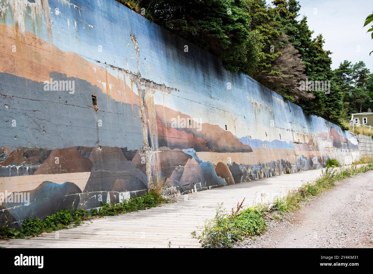 Mural of the Holyrood Beach and Boardwalk on a concrete retaining wall ...