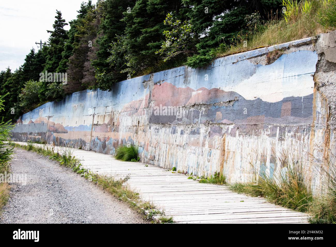 Mural of the Holyrood Beach and Boardwalk on a concrete retaining wall ...
