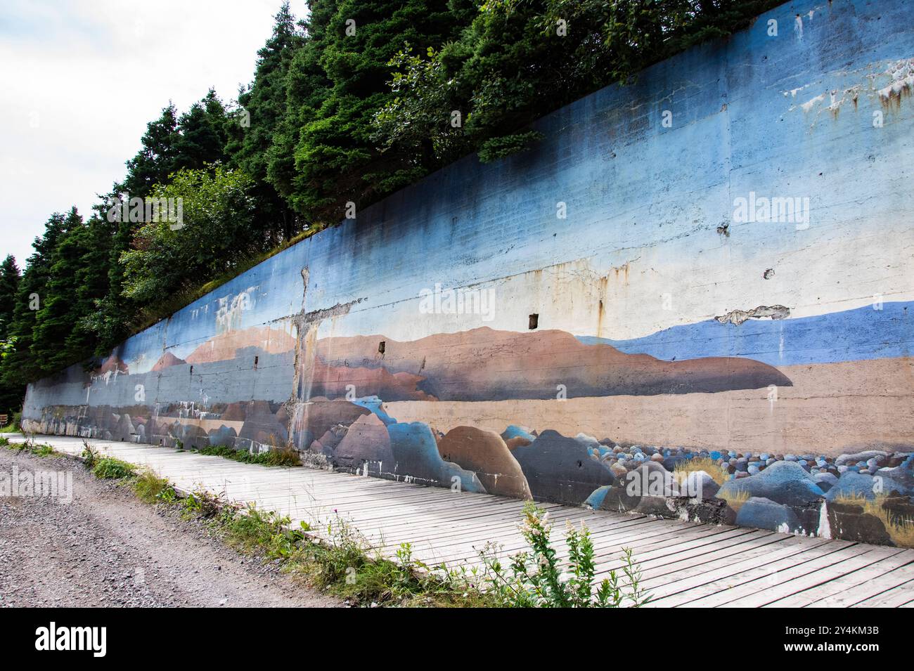 Mural of the Holyrood Beach and Boardwalk on a concrete retaining wall ...