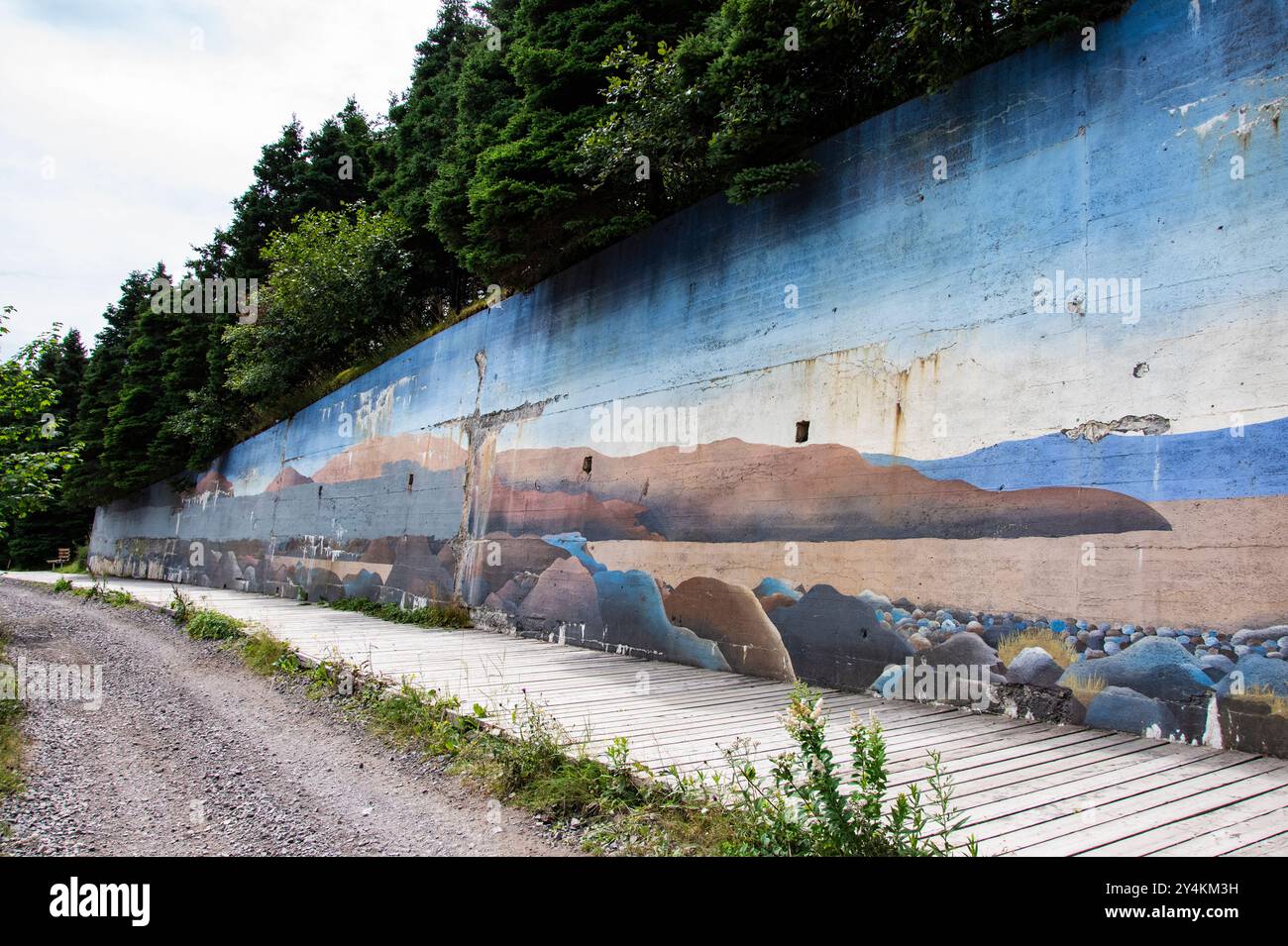 Mural of the Holyrood Beach and Boardwalk on a concrete retaining wall ...