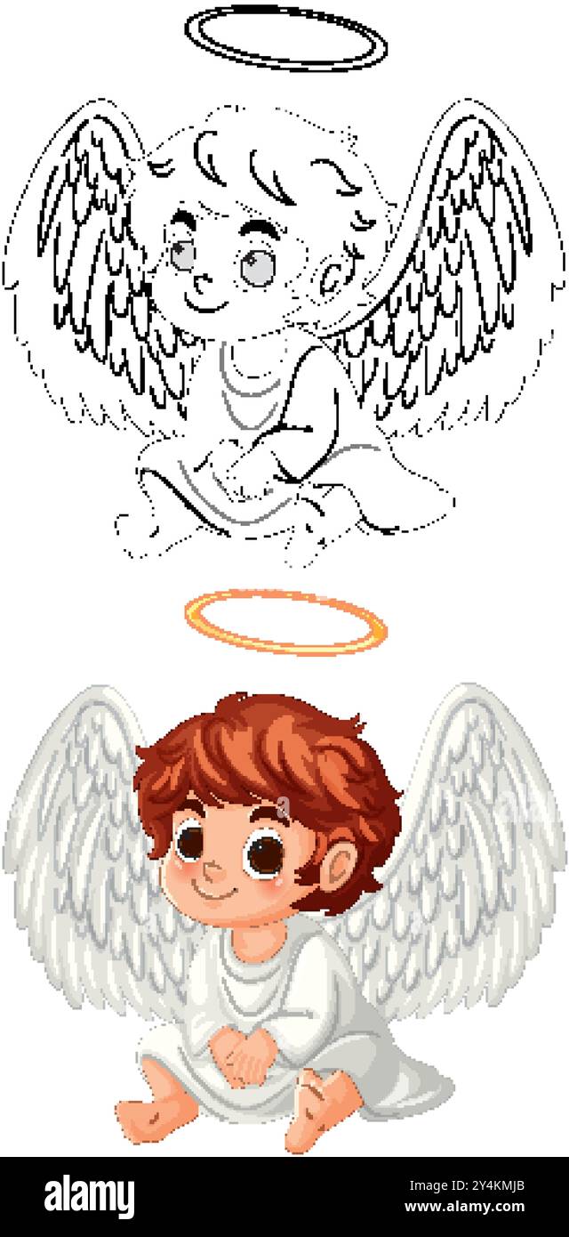 Adorable angel kids with halos and wings Stock Vector Image & Art - Alamy