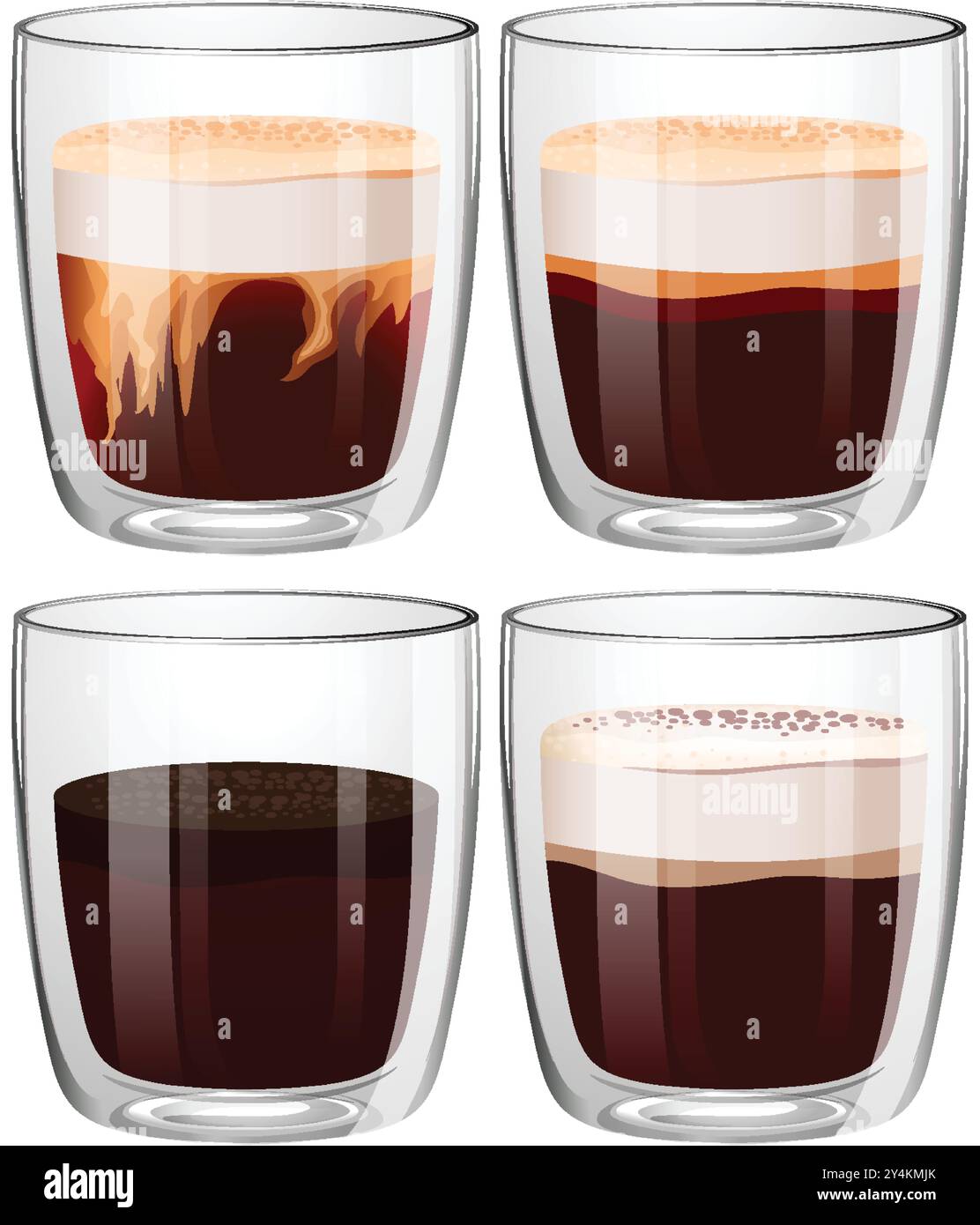 Four different coffee drinks in glass cups Stock Vector Image & Art - Alamy