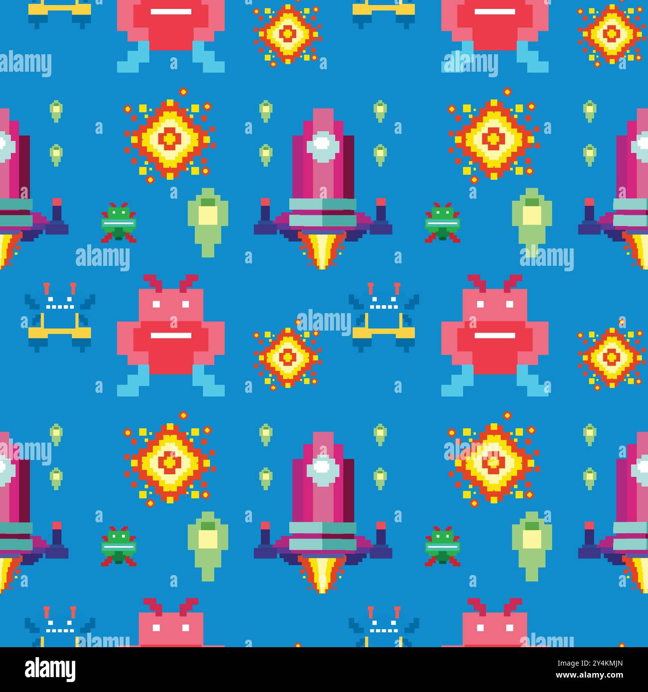 Colorful pixelated space-themed seamless vector illustration Stock ...