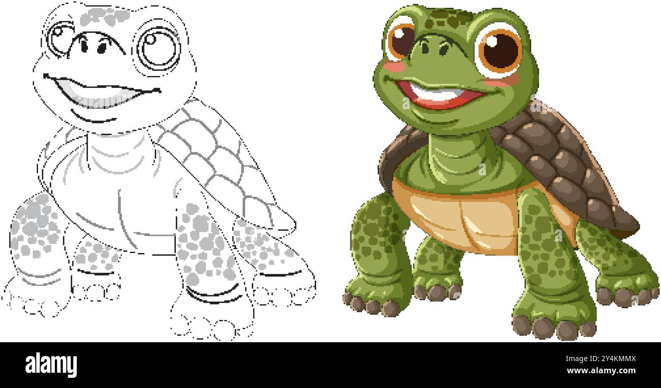 Smiling turtle in color and outline versions Stock Vector Image & Art ...