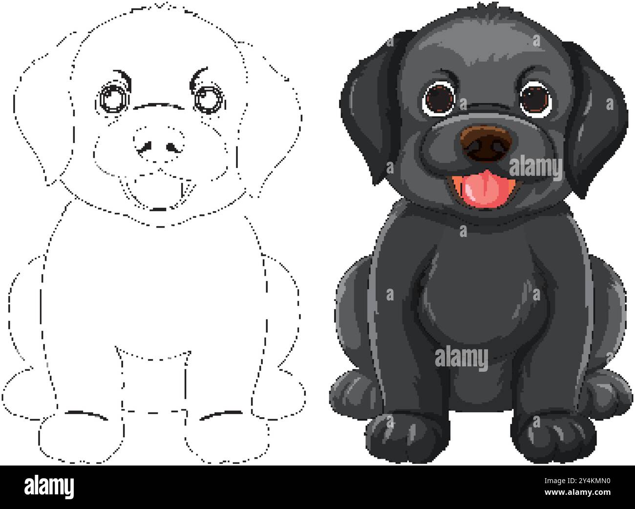 Adorable puppy in color and outline Stock Vector Image & Art - Alamy