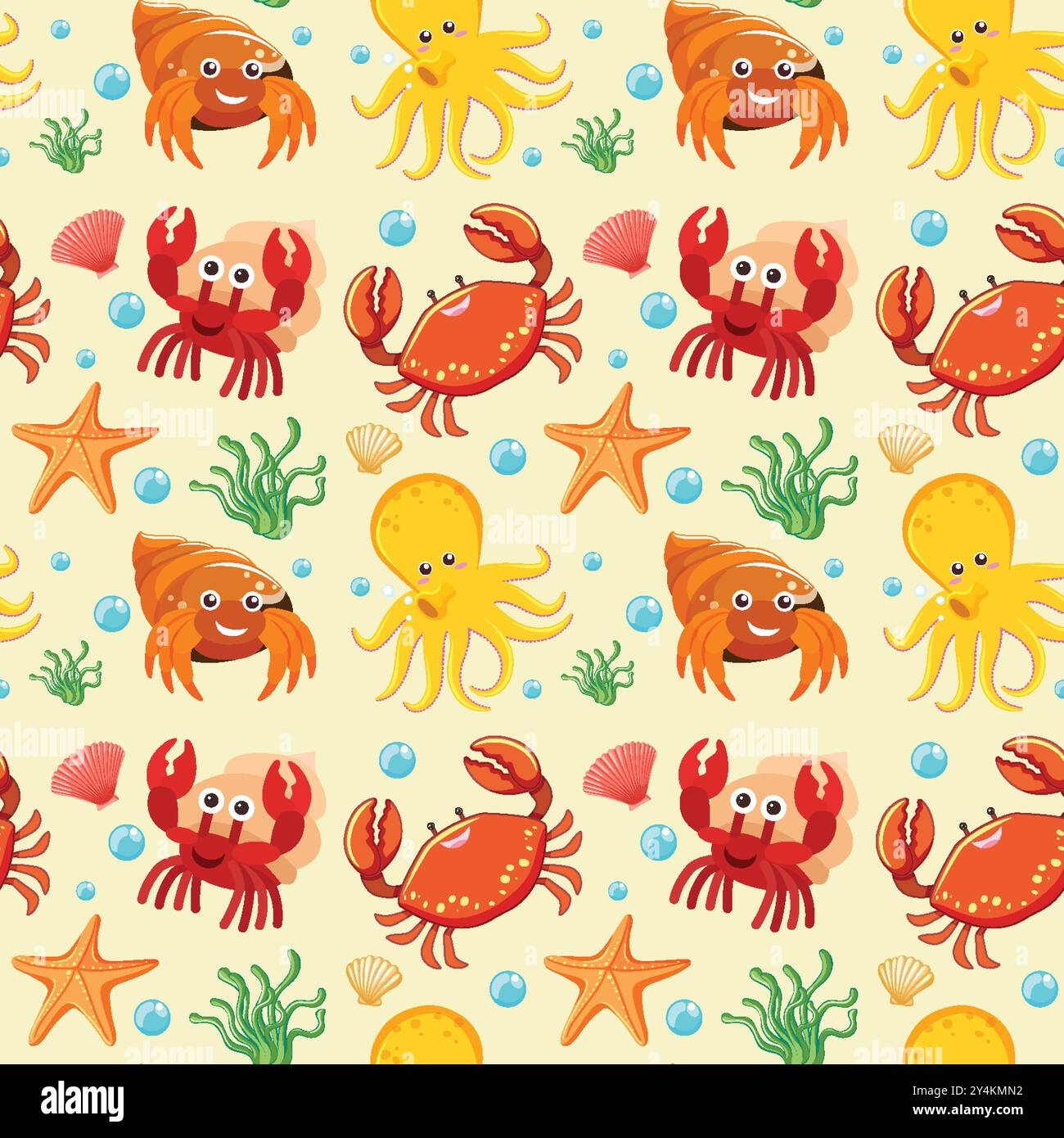 Cute sea creatures in a repeating design Stock Vector Image & Art - Alamy